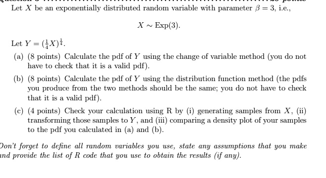 Solved Let X Be An Exponentially Distributed Random Variable With Parameter Î 3 Ie X Exp