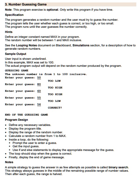 Solved In C Programming Number Guessing Game Note This Program Exercise Is Optional Only