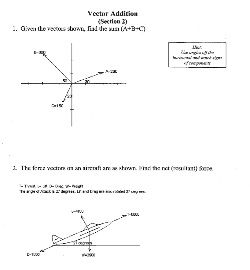 SOLVED: Vector Addition (Section 2) Given the vectors shown; lind the ...