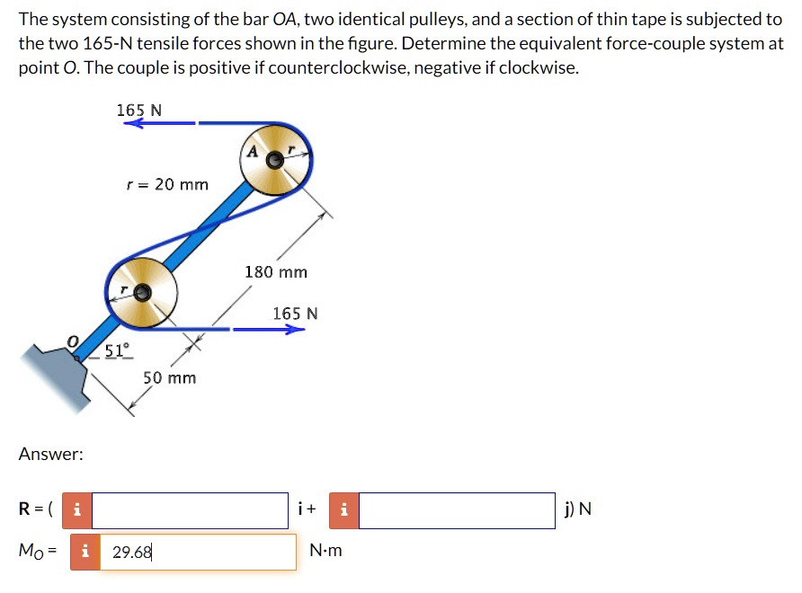 SOLVED: The system consisting of the bar OA, two identical pulleys, and ...