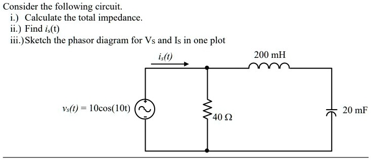 SOLVED: Consider the following circuit: i.) Calculate the total impedance. ii.) Find Is(t). iii ...