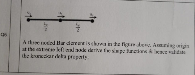 A three noded Bar element is shown in the figure above. Assuming origin at the extreme left end ...