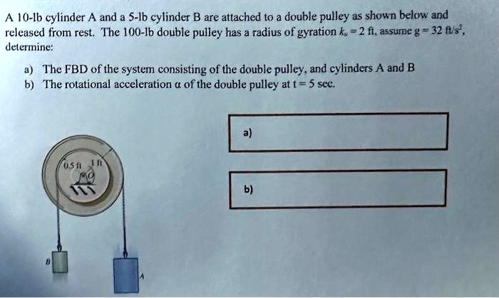A 10-lb cylinder A and a 5-lb cylinder B are attached to a double ...