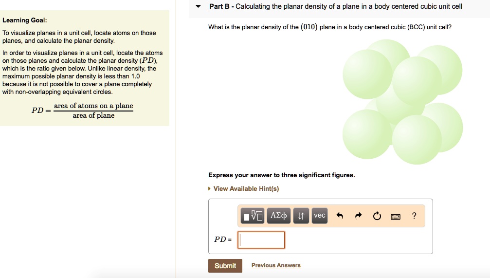 Part B - Calculating the planar density of a plane in a body-centered cubic unit cell Learning ...