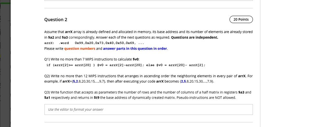 question 2 20 points assume that arrx array already defined and allocated in memory its base ...