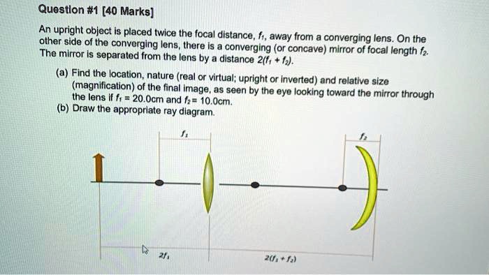 SOLVED: Questlon #1 [40 Marks] An upright object is placed twice the focal distance away from ...
