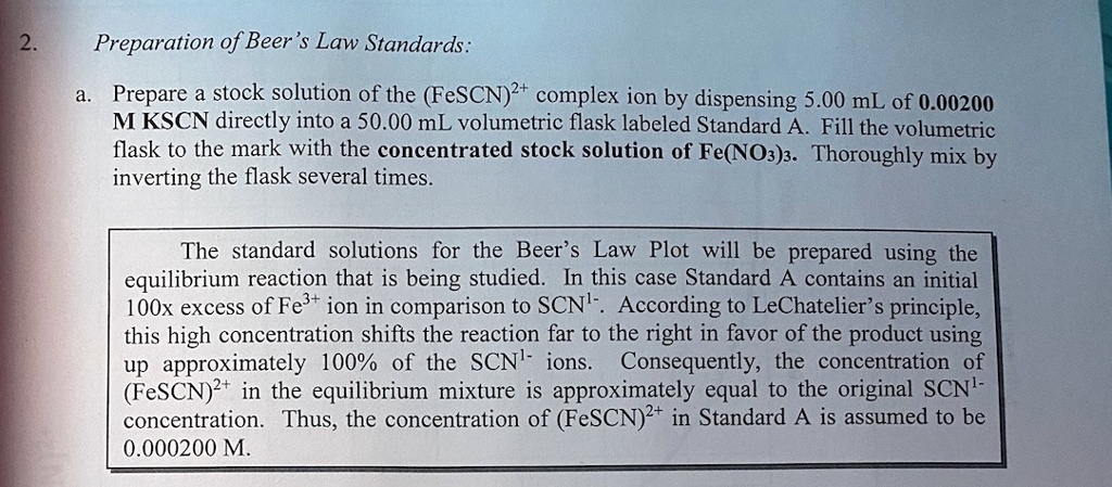SOLVED: Preparation of Beer's Law Standards: Prepare a stock solution ...