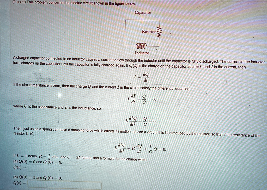 1 Point This Problem Concerns The Electric Circuit Shown In The Figure Below Capacitor Resistor