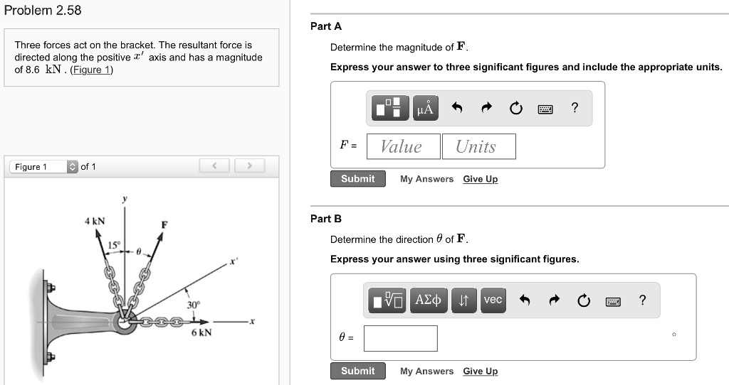 SOLVED: Problem 2.58 Part A Three forces act on the bracket. The ...