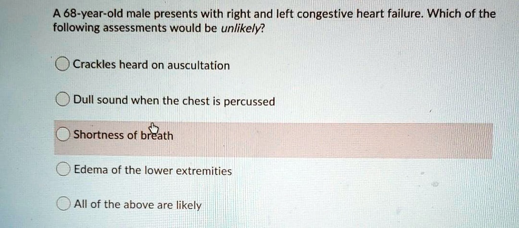 SOLVED: A 68-year-old male presents with right and left congestive ...