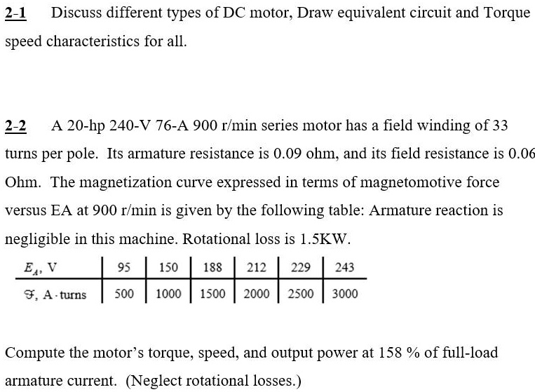 2 1 discuss different types of dc motor draw equivalent circuit and ...