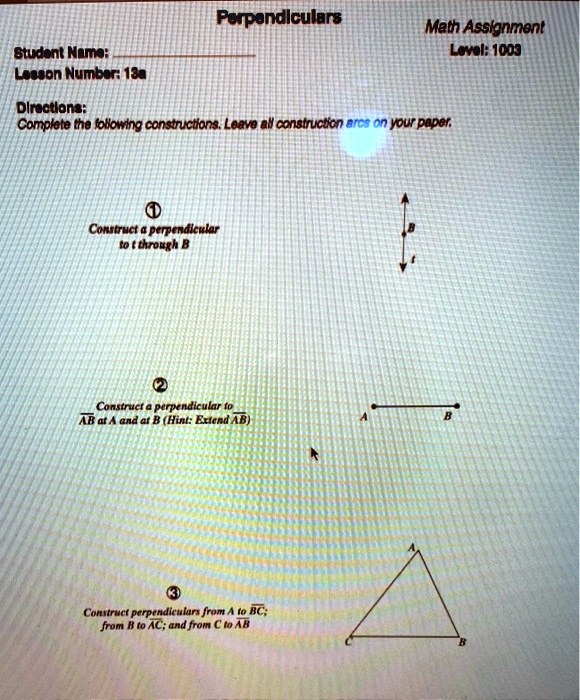 Perpendiculars Math Assignment Level: 1029 Boxing Name Lesson Number: 18 Directions: Complete ...