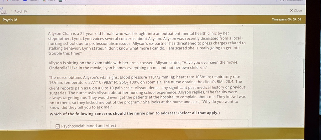 allyson chan is a 22 year old female who was brought into an outpatient mental health clinic by ...