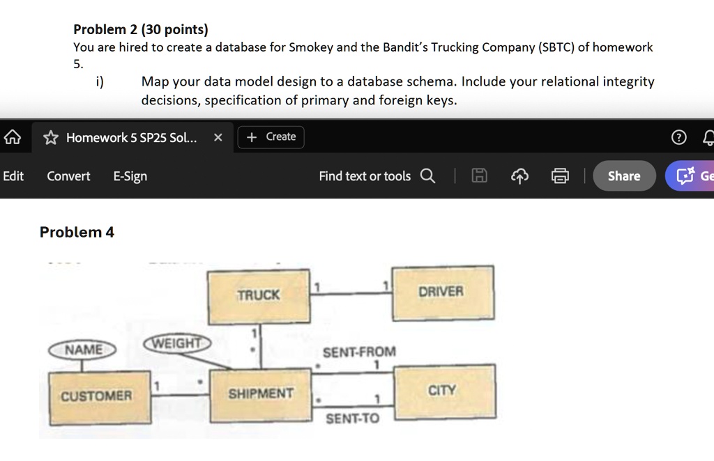 problem 2 30 points you are hired to create a database for smokey and the bandits trucking ...