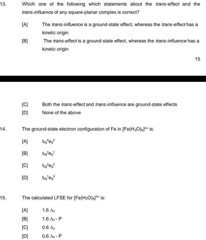 which one the following which statements about the trans effect and the ...