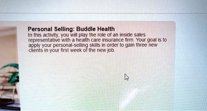 Personal Selling: Buddle Health In this activity, you will play the ...