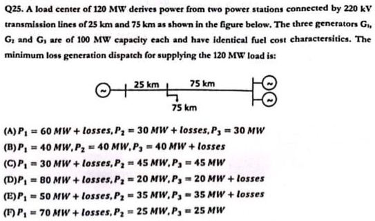 SOLVED: Q25. A load center of 120 MW derives power from two power ...