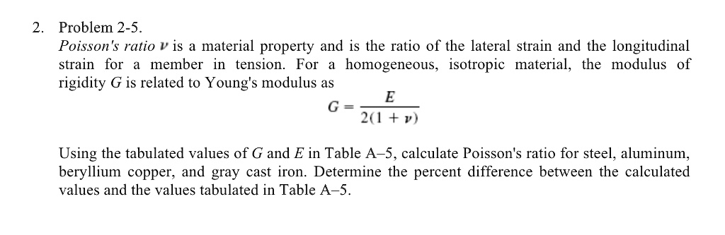 2. Problem 2-5 Poisson's ratio v is a material property and is the ...
