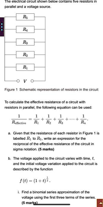 The electrical circuit shown below contains five resistors in parallel and a voltage source. R5 ...