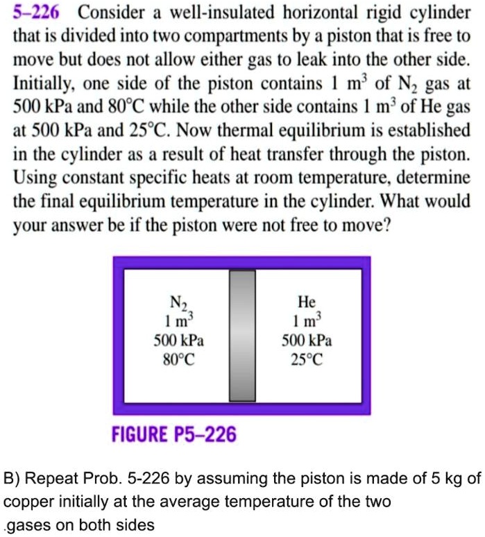 SOLVED: 5-226 Consider a well-insulated horizontal rigid cylinder that is divided into two ...