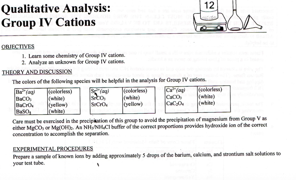 SOLVED: Qualitative Analysis: Group IV Cations 12 OBJECTIVES Learn some ...
