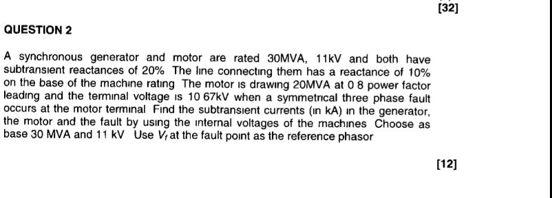 SOLVED: A synchronous generator and motor are rated 30 MVA, 11 kV, and ...