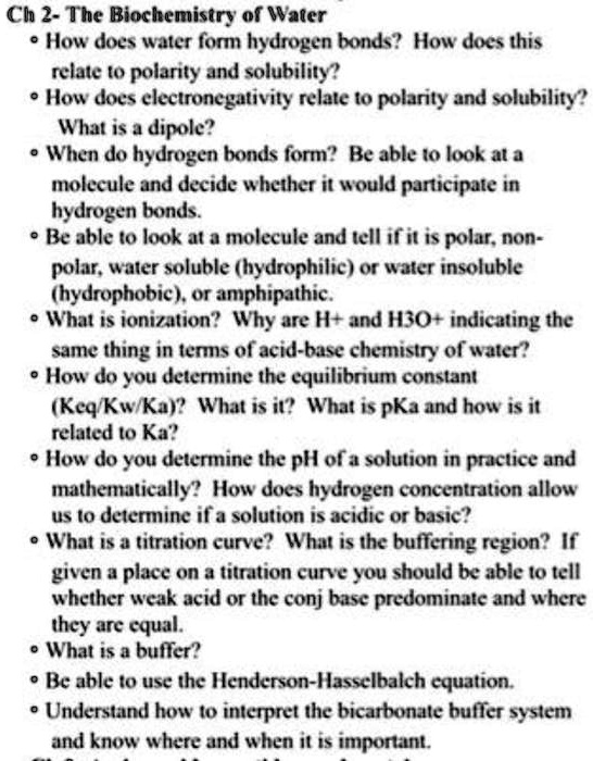 SOLVED: Ch 2 - The Biochemistry of Water: How does water form hydrogen ...