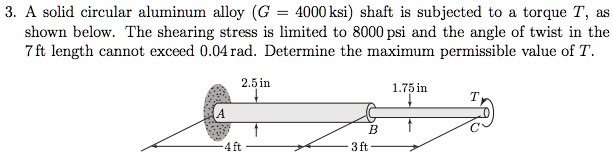 SOLVED: 3. A solid circular aluminum alloy G = 4000 ksi) shaft is ...