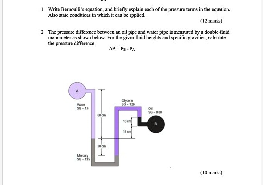 1. Write Bernoulli's equation, and briefly explain each of...