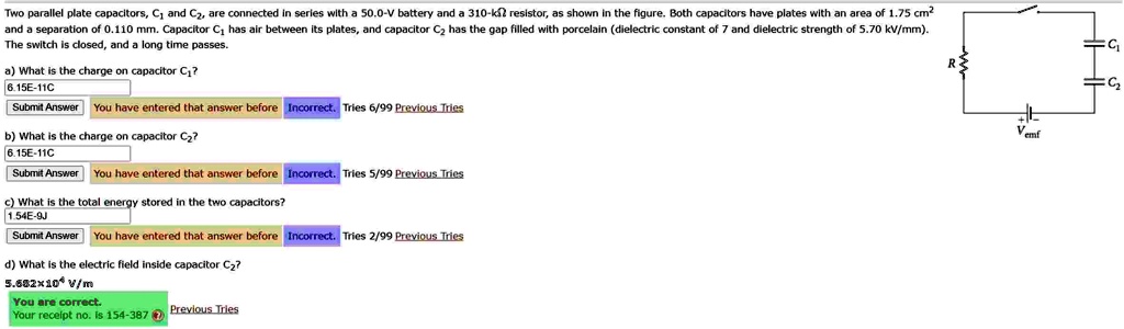 [GET ANSWER] two parallel plate capacitors c1 and c2 are connected in ...