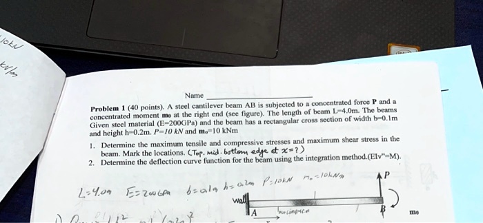 name problem 1 40 points a steel cantilever beam ab is subjected to a ...