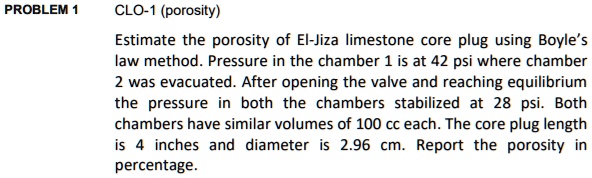 SOLVED: PROBLEM 1 CLO-1 (Porosity) Estimate the porosity of El-Jiza ...