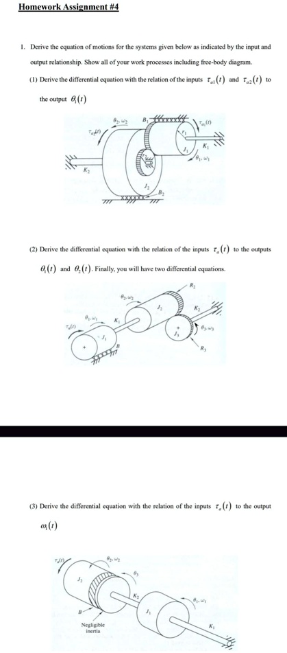 Solved Texts Homework Assignment 4 1 Derive The Equation Of Motion For The Systems Given 
