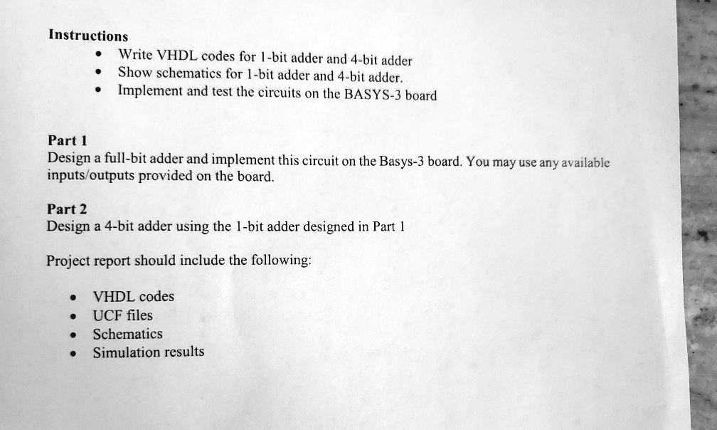 Solved Instructions Write Vhdl Code For A 1 Bit Adder And A 4 Bit Adder Show Schematics For