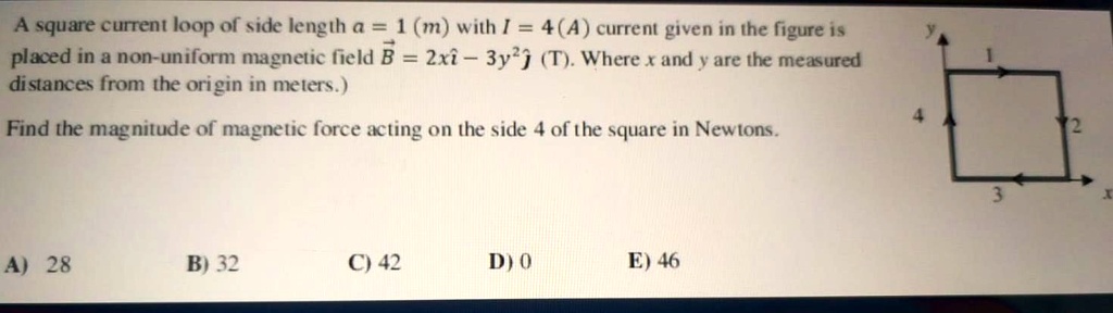 SOLVED: A square current loop of side length a = 1 m with I = 4 A (current given in the figure ...