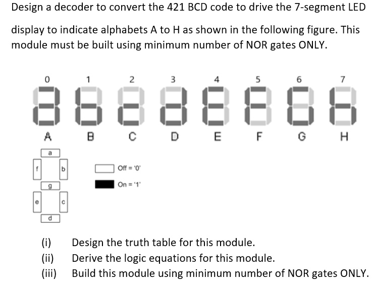 Solved Design A Decoder To Convert The 421 Bcd Code To Drive The 7 Segment Led Display To