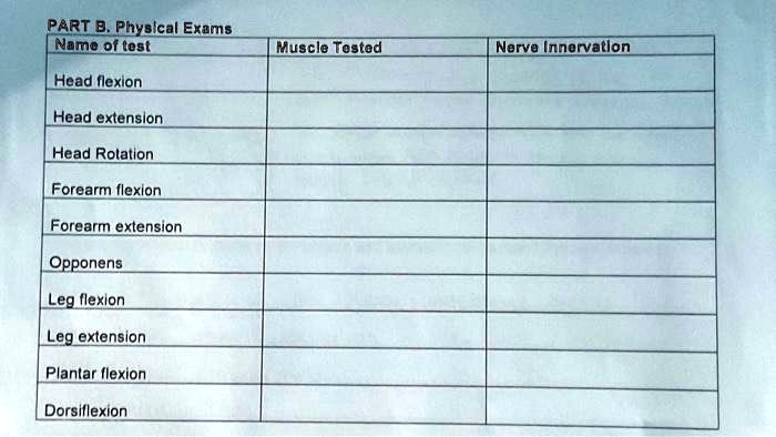PART B. Physical Exams Name of test Head flexion Head extension Head ...