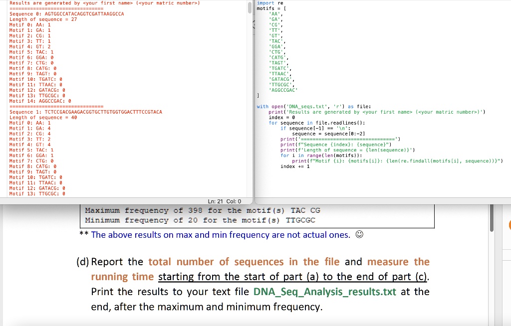in python 3 plot a bar chart capturing the frequency of occurrences for each motif pattern given ...