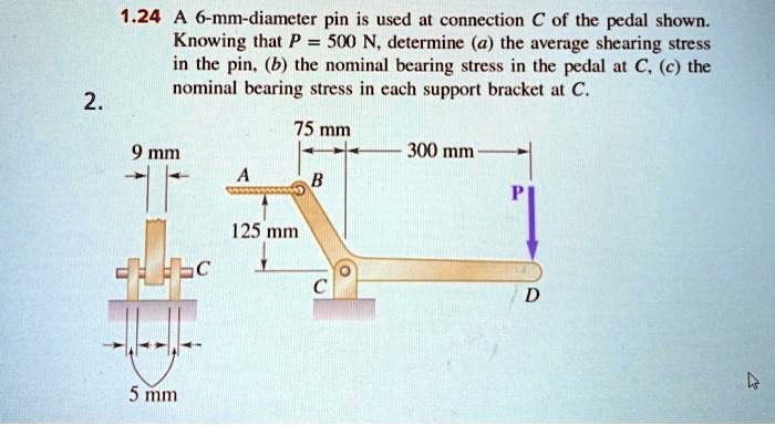 2. 1.24 A 6-mm-diameter pin is used at connection C of the pedal shown. Knowing that P = 500 N ...