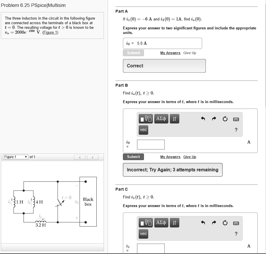 SOLVED: Problem 6.25 PSpice|Multisim Part A The three inductors in the circuit in the following ...