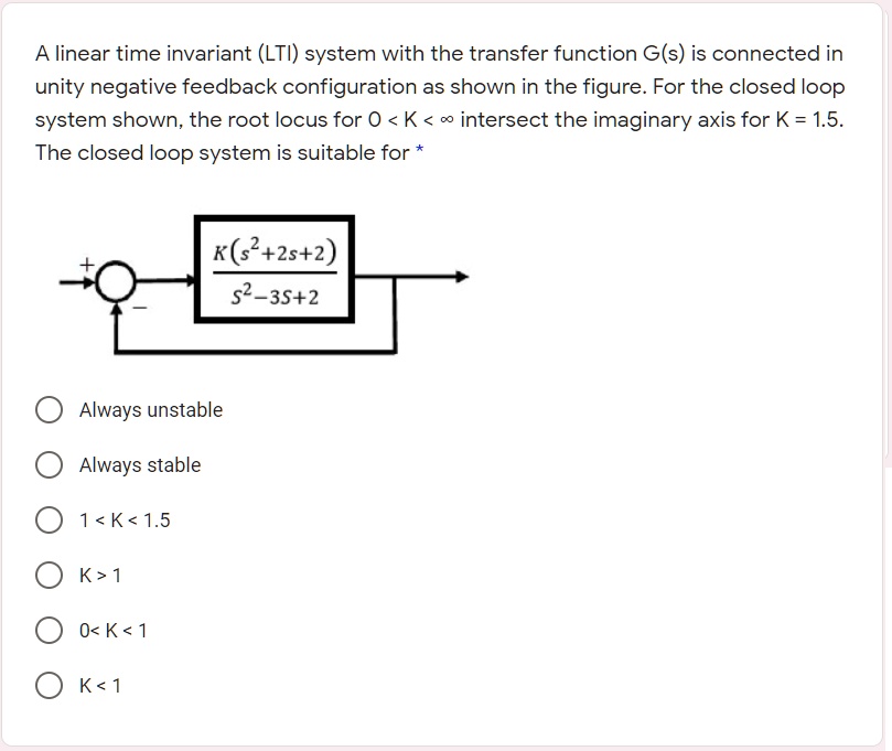 SOLVED: A linear time-invariant (LTI) system with the transfer function G(s) is connected in ...
