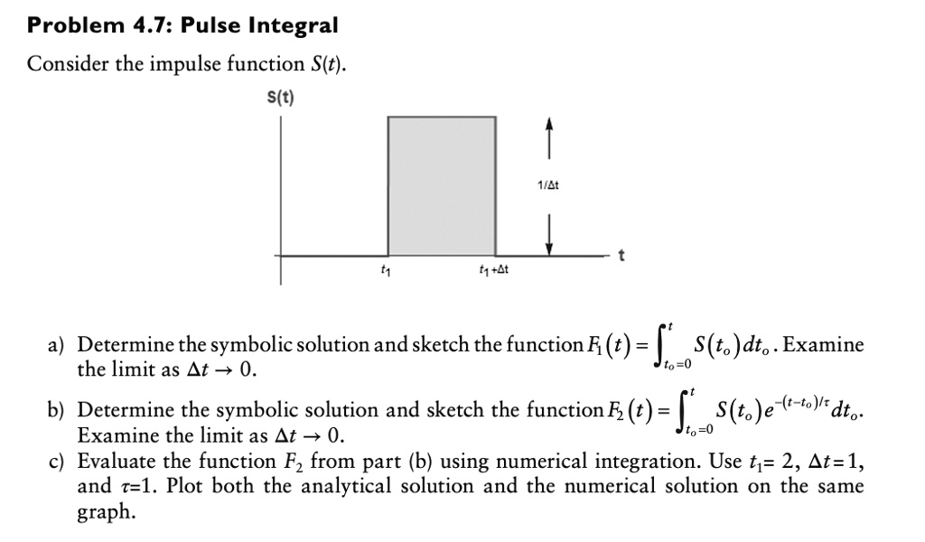 SOLVED: Problem 4.7: Pulse Integral Consider the impulse function S(t ...