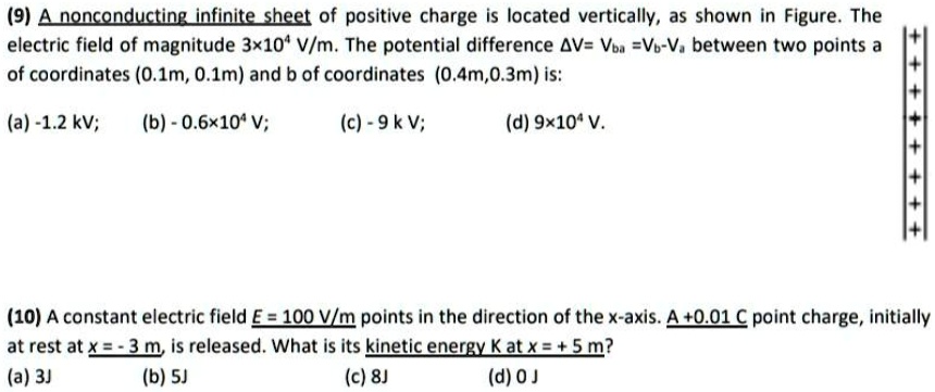 (9) A nonconducting infinite sheet of positive charge is located ...