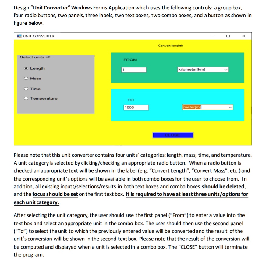SOLVED: Design "Unit Converter" Windows Forms Application which uses ...