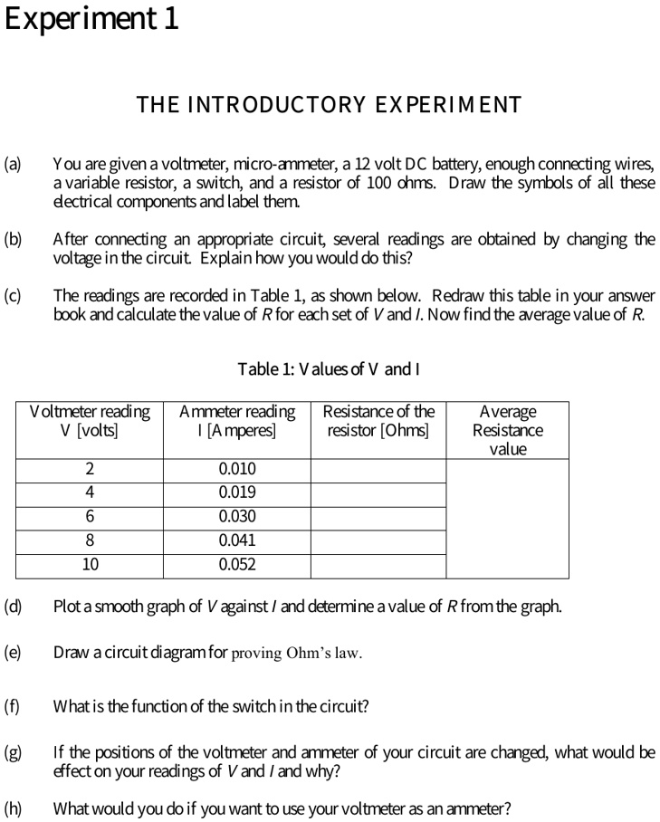 Write A Report Experiment 1 The Introductory Experiment A Y Ou Are Given A Voltmeter Micro
