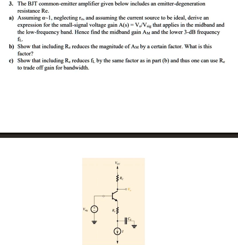SOLVED: The BJT common-emitter amplifier given below includes an ...