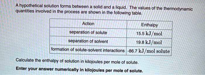SOLVED: A hypothetical solution forms between a solid and a liquid. The values of the ...