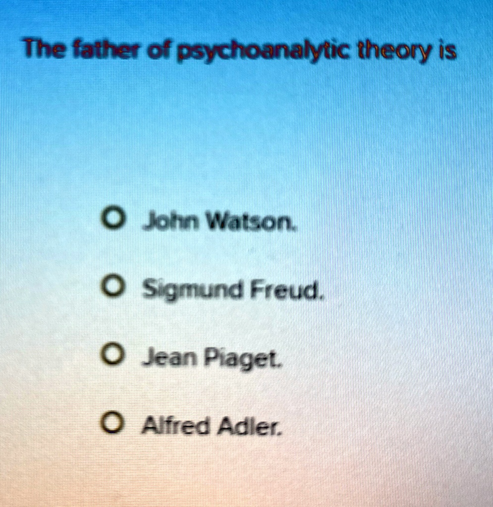 the father of psychoanalytic theory is o john watson o sigmund freud o ...
