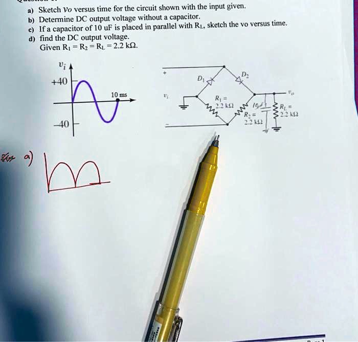SOLVED: Sketch V0 versus time for the circuit shown with the input given. Determine the DC ...