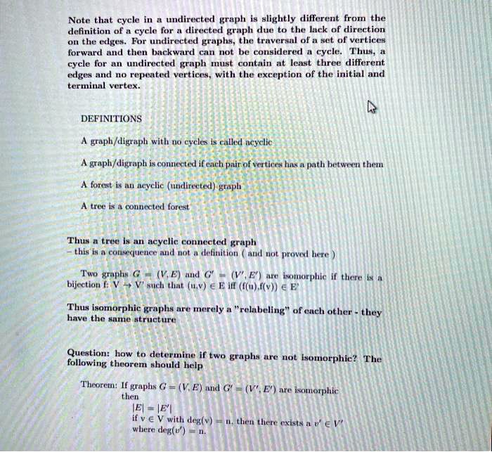 SOLVED: Note that cycle in undirected graph slightly different from the ...